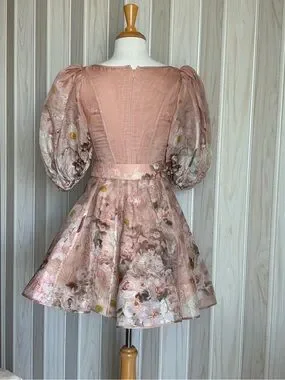 Zimmermann | Dresses | Zimmermann Dusty Pink Floral Puffsleeve Mini ...